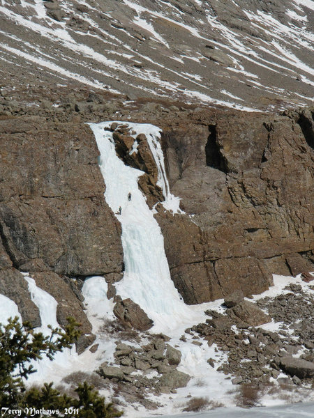 We are on the the second pitch of the right ice fall. Kol leading ...