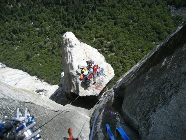 sweet belay on El Cap Spire, Salathe Wall El Capitan