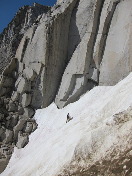 Brian crossing the snow gully 7/22/2011.