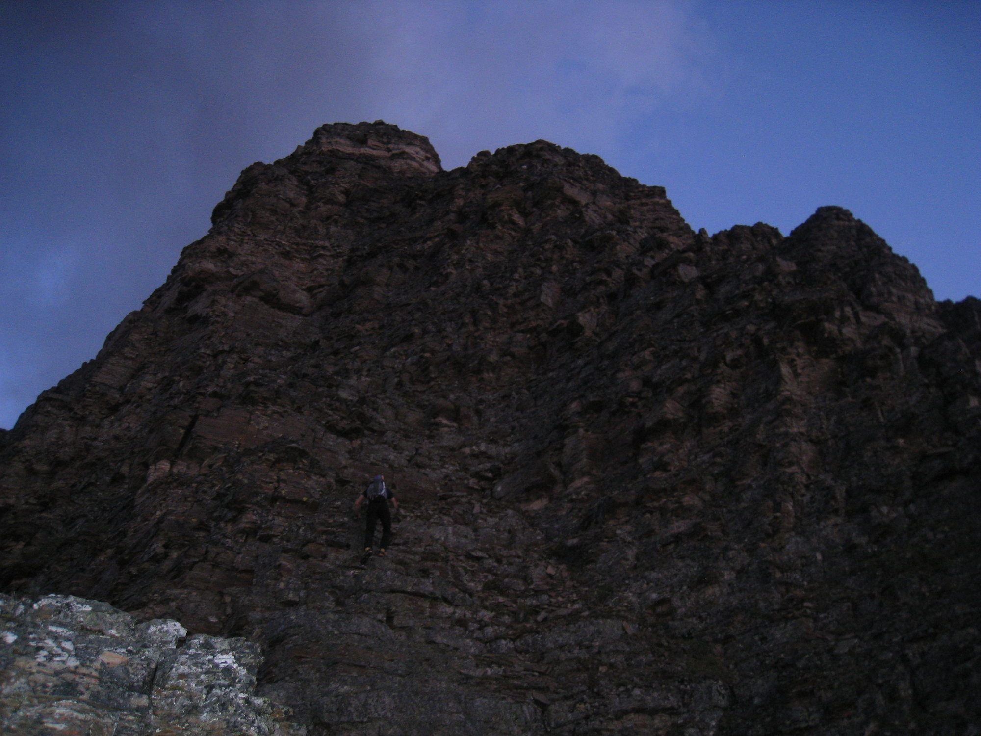 Brad climbing up "The Little Step" which goes up to the highest point ...