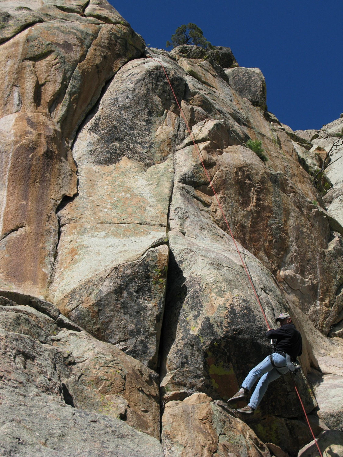 The right-facing flake and corner system on the left is the line. Where ...