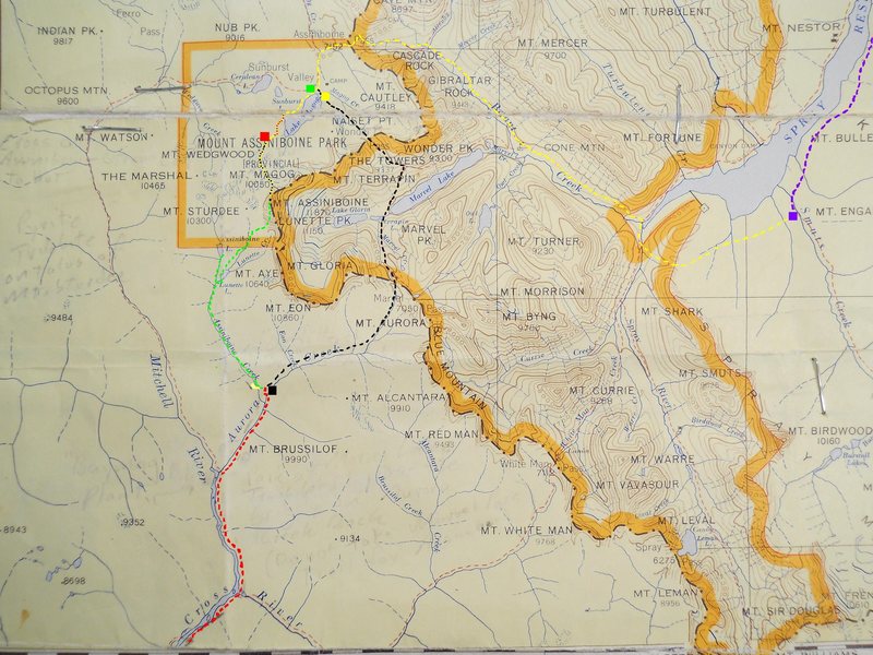 Trai Map Mount Assiniboine 10 km grid contour interval 200 feet black ...