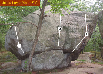Climbing in Jesus Loves You Boulder, Lincoln Woods