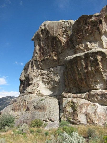 BFD Rock's NW aspect. The route "the Smell" is located on the steep face.