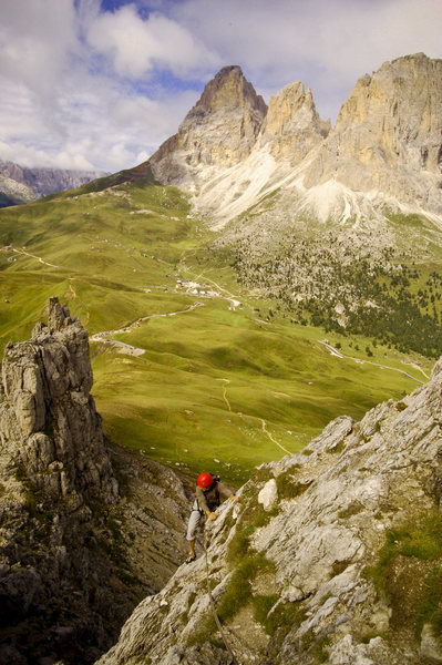 Rock Climbing in First Sella Tower, Dolomites
