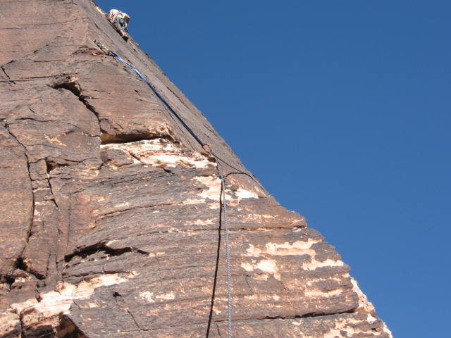 Double runner at bolt helps for no drag and skipping short 5 traverse pitch