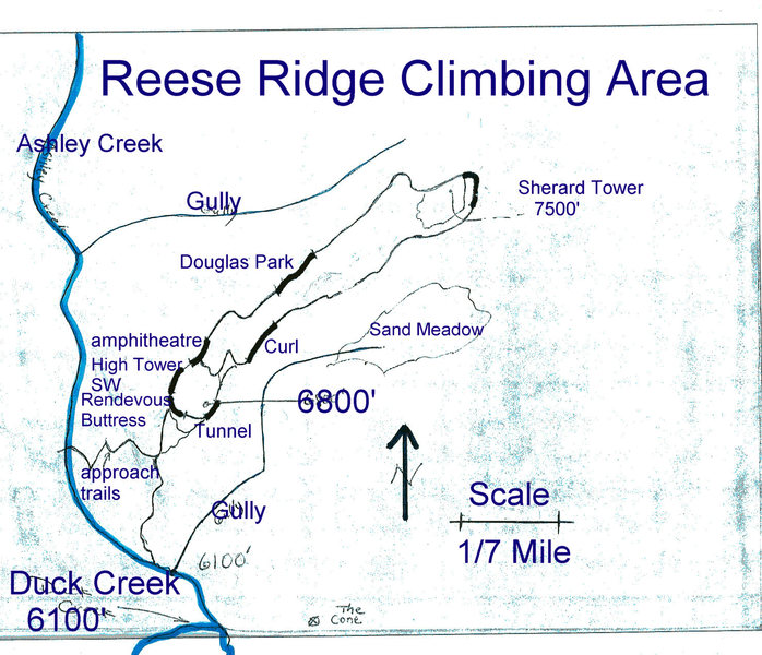 Schematic top view drawing of the Southwest Ridge of Reese Mtn.