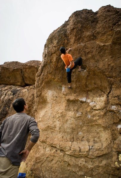 Climbing in Tim's Highball Boulder, Sierra Eastside