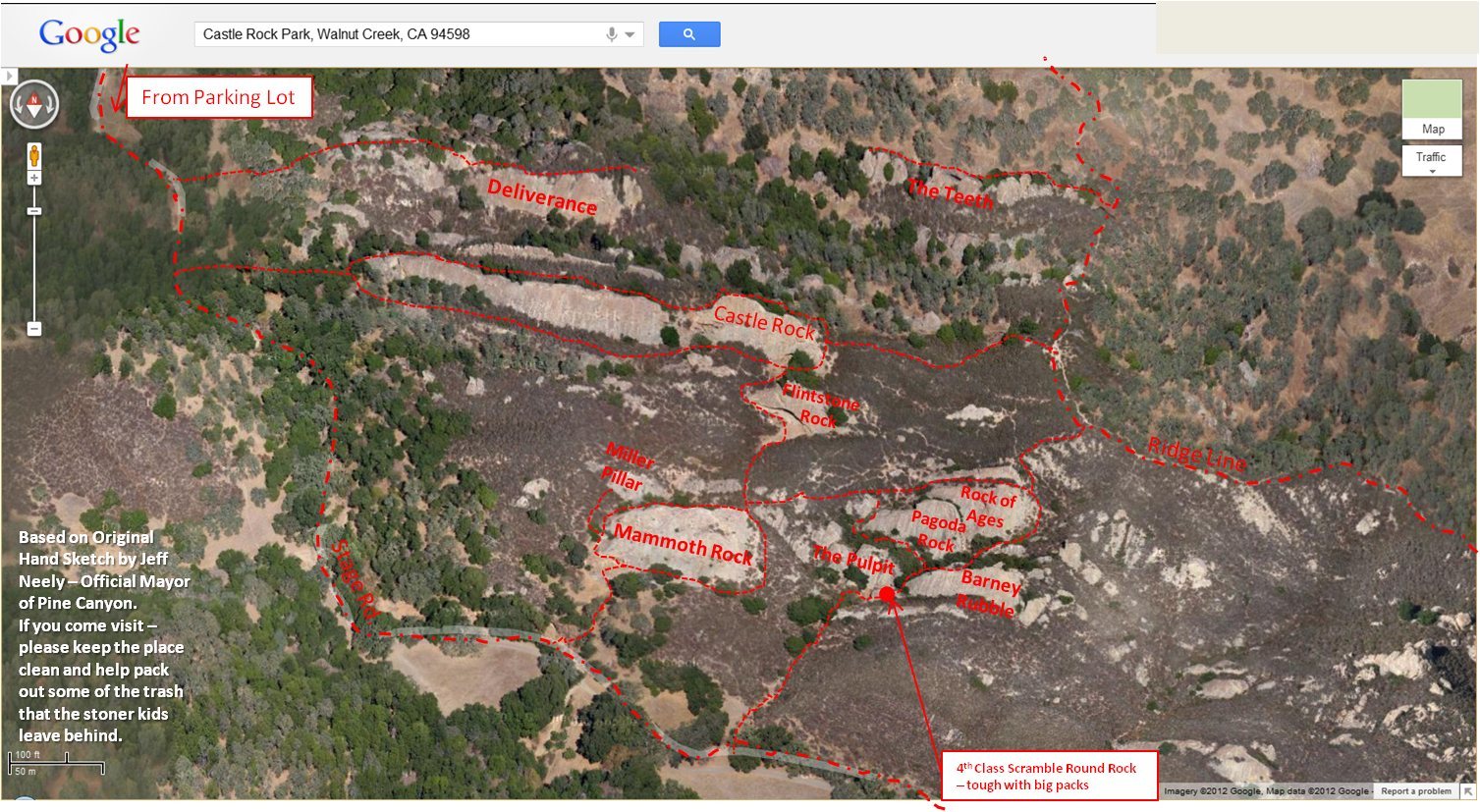 Pine Canyon (Mt Diablo State Park) Rock formation and trail map. Please ...