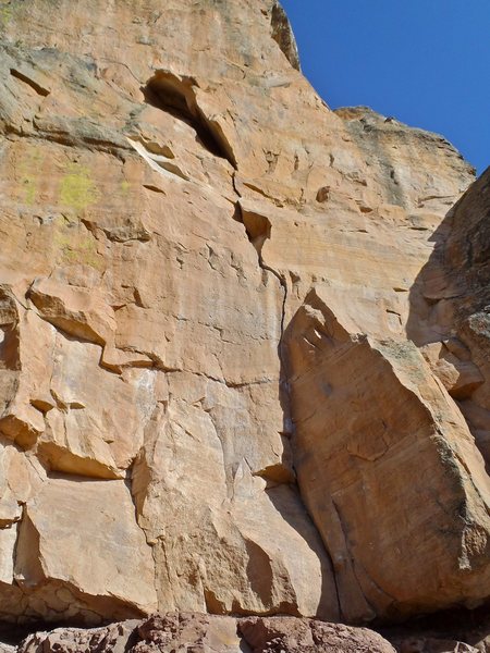 Pitch 1 of "Push" bolted anchor on the ledge above.