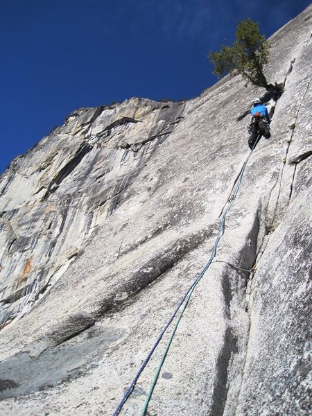 James on the crux pitch. Sons of Yesterday. 1/2012. Photo: Corey Gargano