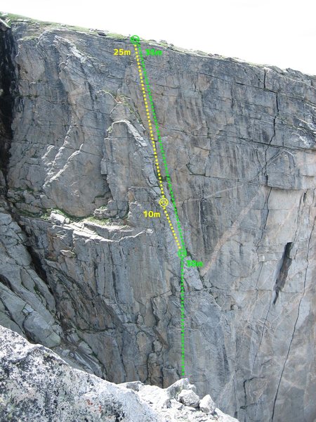 Mt. Evans Black Wall rappel route. Note, you can not see the last ...