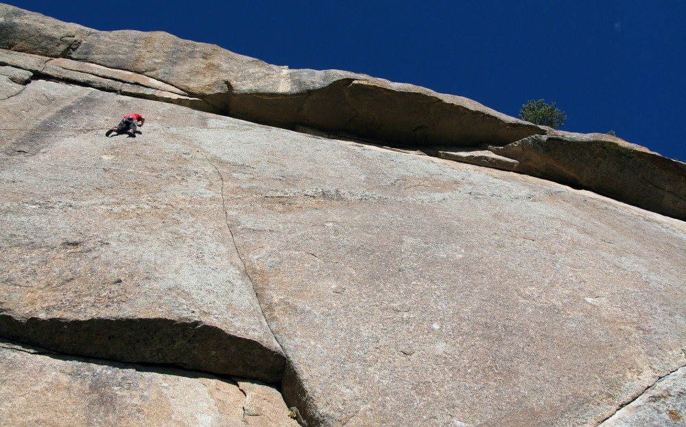Buster Jesik on the traverse of Pressure Drop.