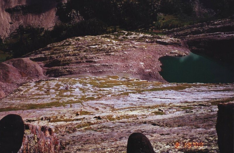 Looking down from near the top of Wham Ridge on Vestal (2000).