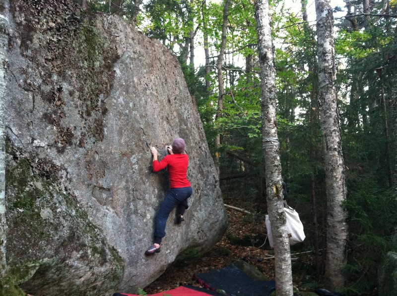 Climbing in Trailside Boulder, WM: Waterville Valley
