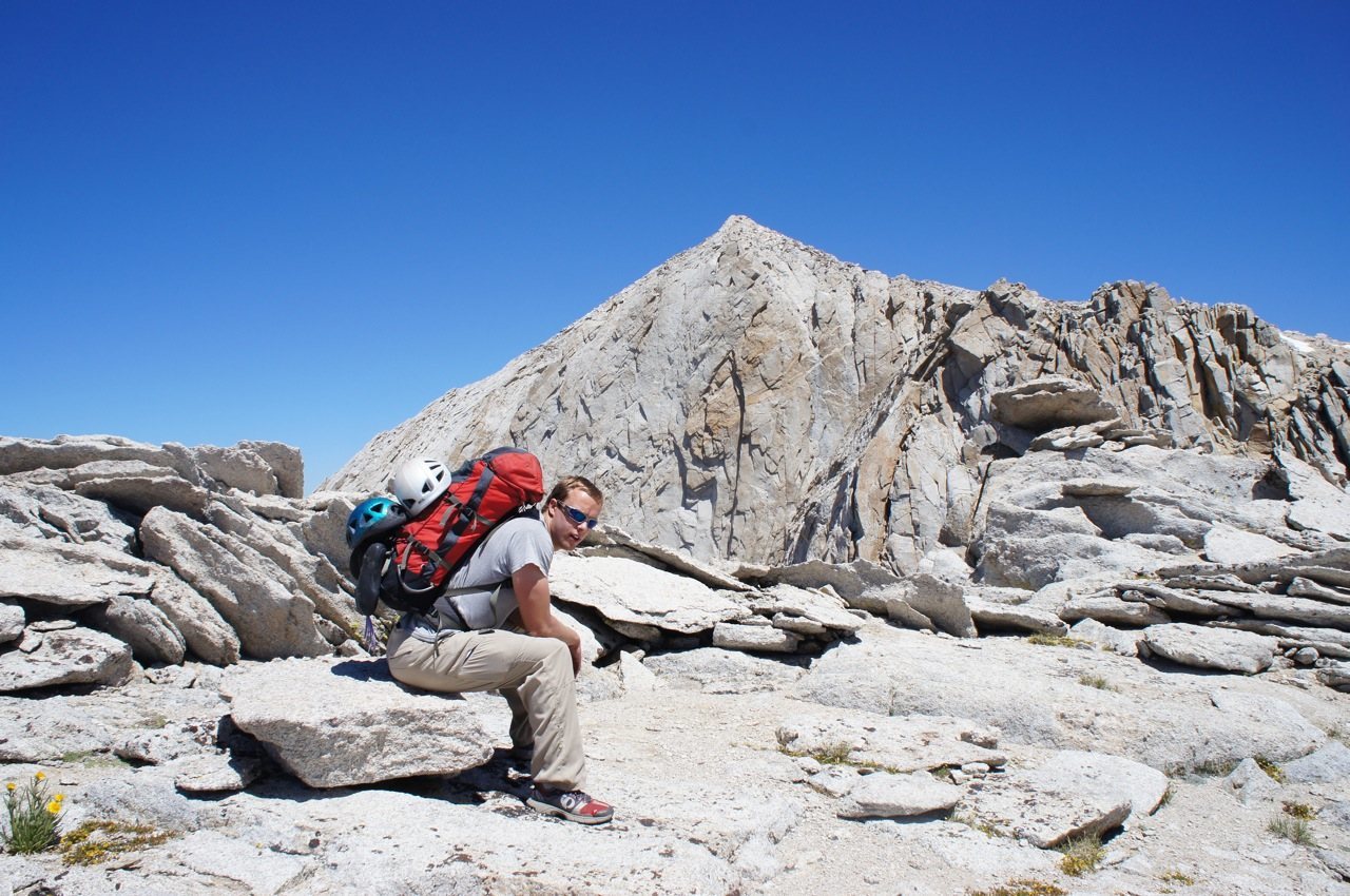Conness summit and top of west ridge, from near the descent notch