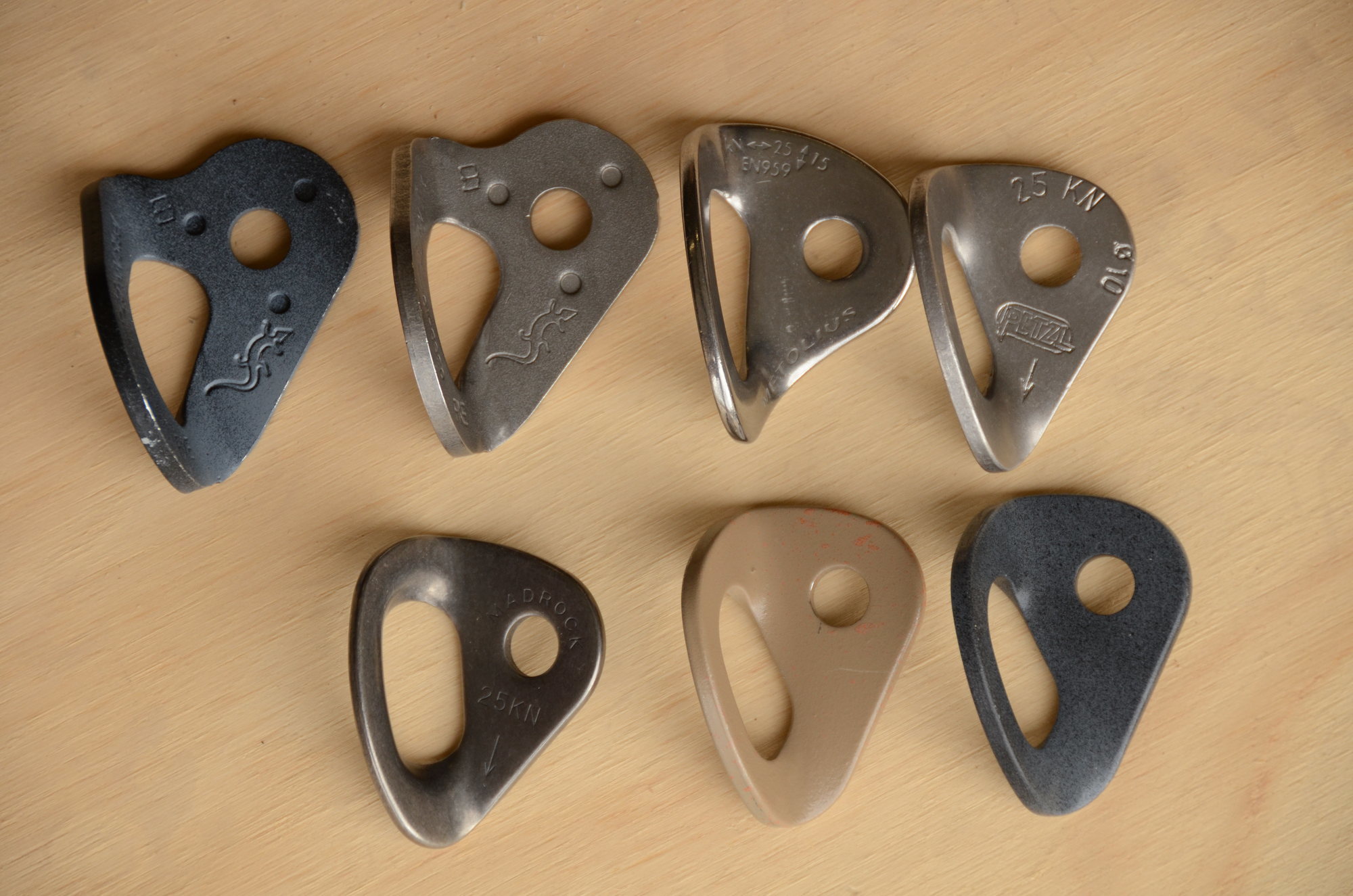 Assorted Hangers Top L-R: Fixe PS Painted, Fixe SS, Metolius SS, Petzl ...