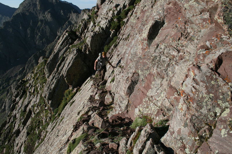 Ledge traverse on Crestone needle