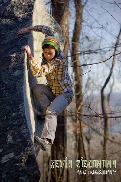 Alison Spatz climbs an obvious arete at the Breakfast Area on the East ...