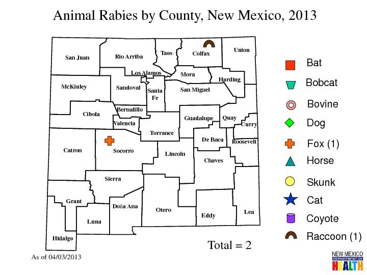 Map indicating rabies incident.