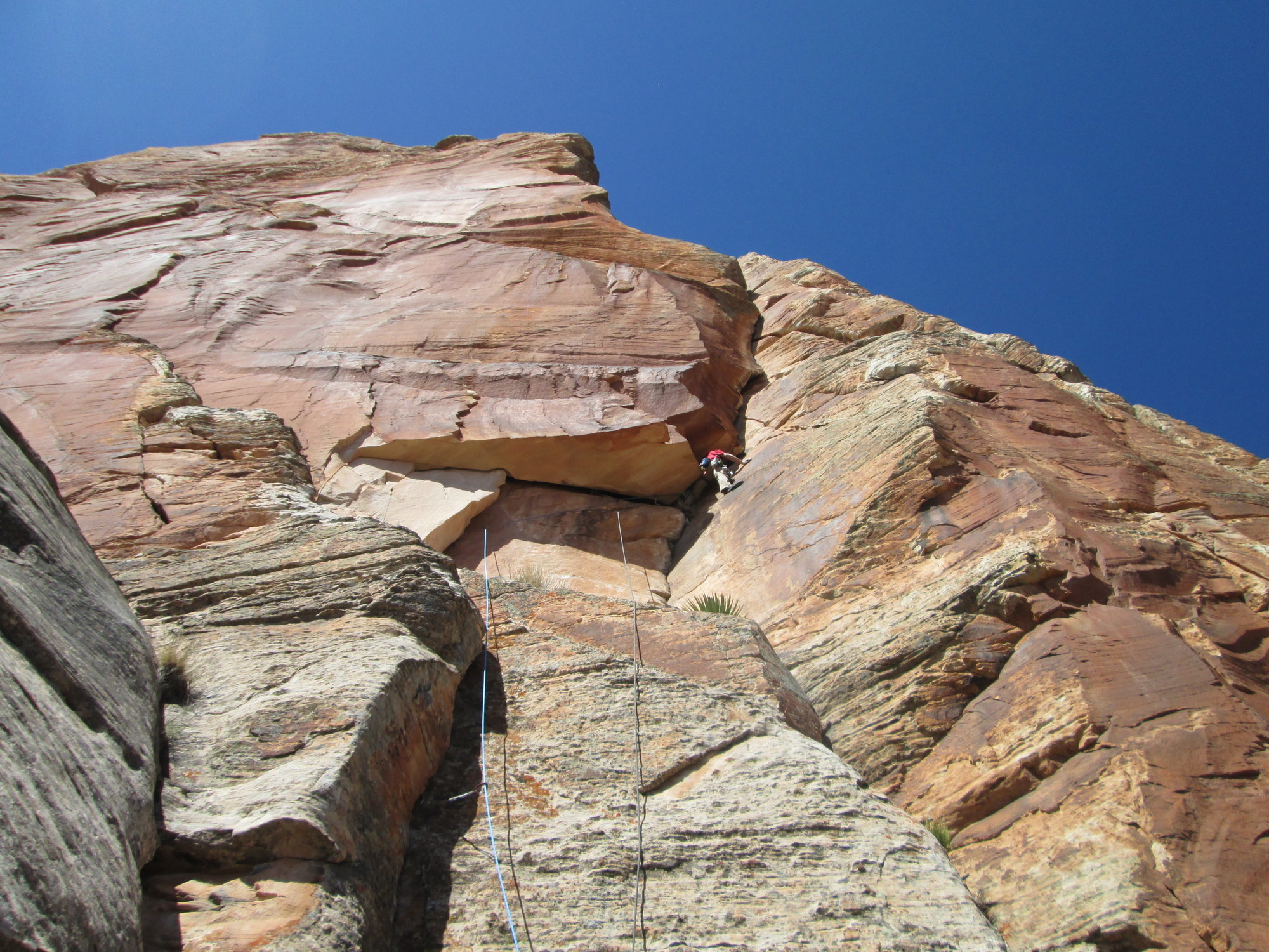 Pitch 1: Getting out of the roof and into the upper crack.
