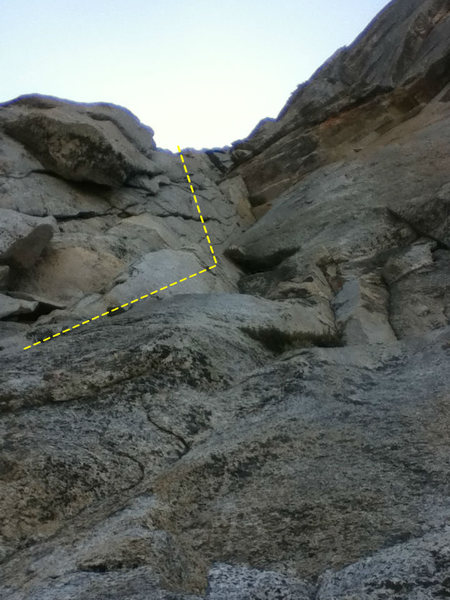 Looking up from the ledge-y area above the first large roof. Head up ...