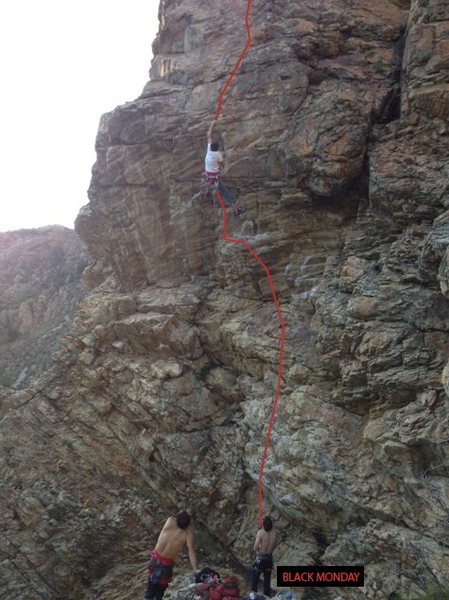 Route follows the Red Line, The Crux is where the climber is, Most ...