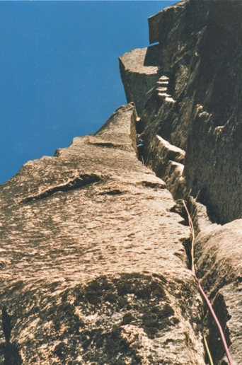 Phil Gleason, 5.10 chimney variation. P4, Burgundy Spire North Face. 1998
