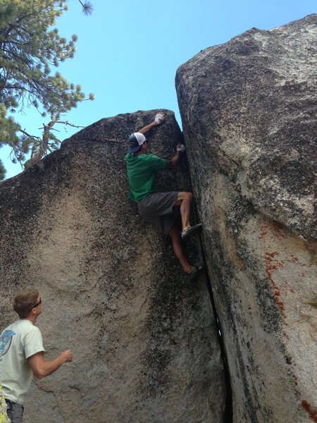 Climbing in Corner Boulder, San Bernardino Mountains