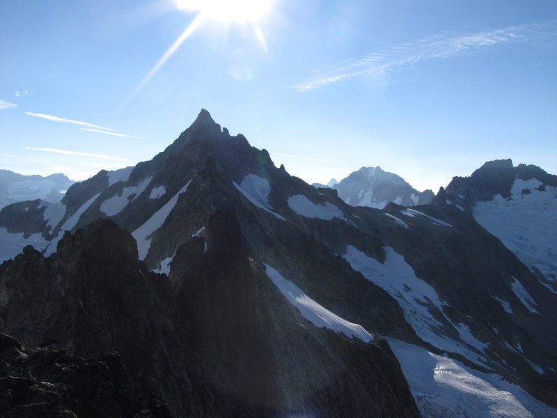 The traverse seen from the top of Mt. Torment (Forbidden Peak being the ...