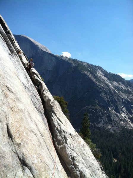 George on the traverse pitch just past the pendulum. With a 70m rope ...