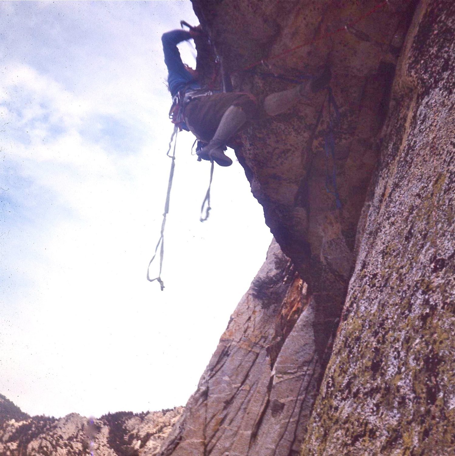 Before it was free climbed ~ Phil Gleason aiding 'Le Toit' on an early ...