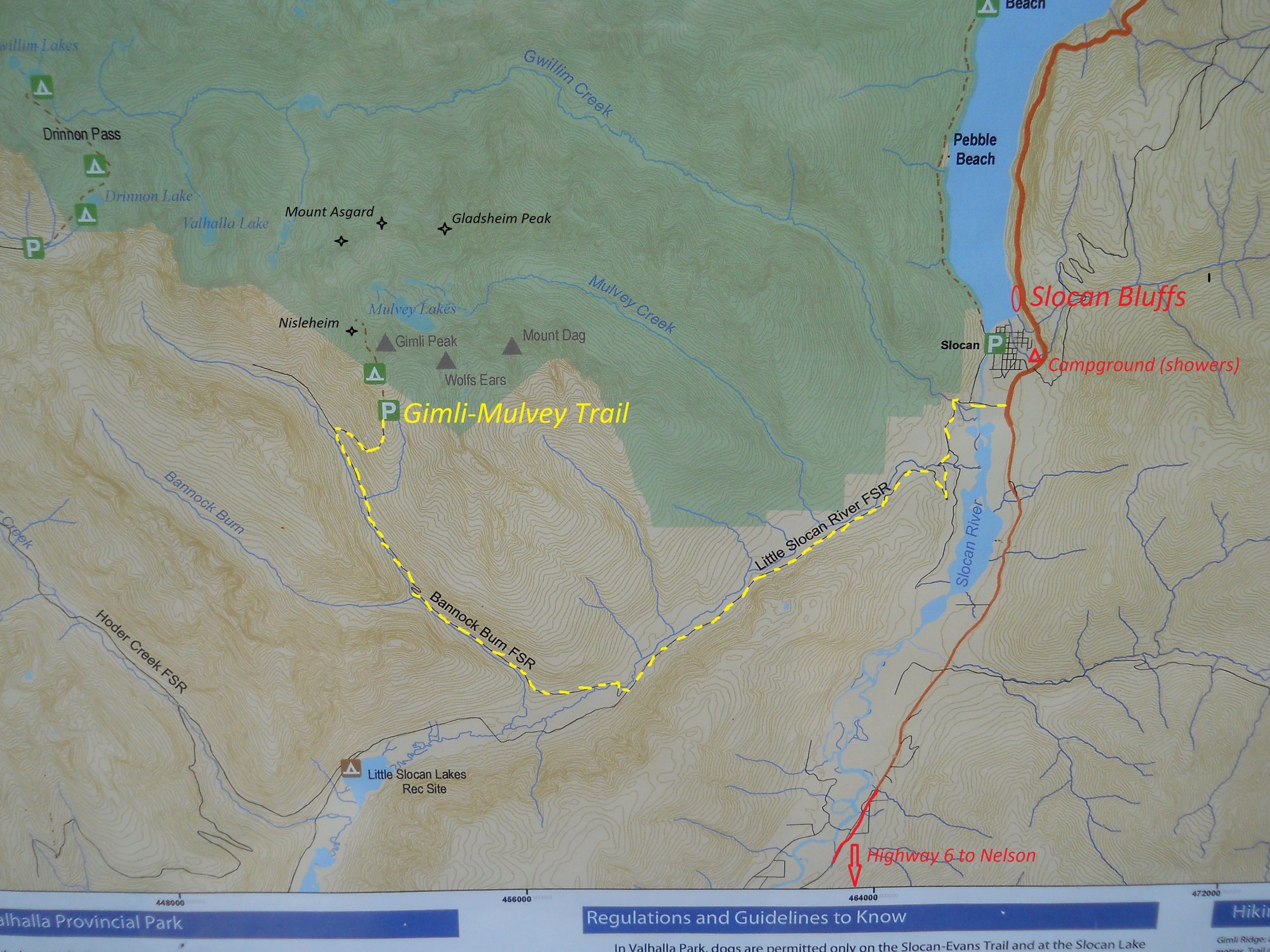 Photo of bulletin board map at Gimli-Mulvey trail-head.