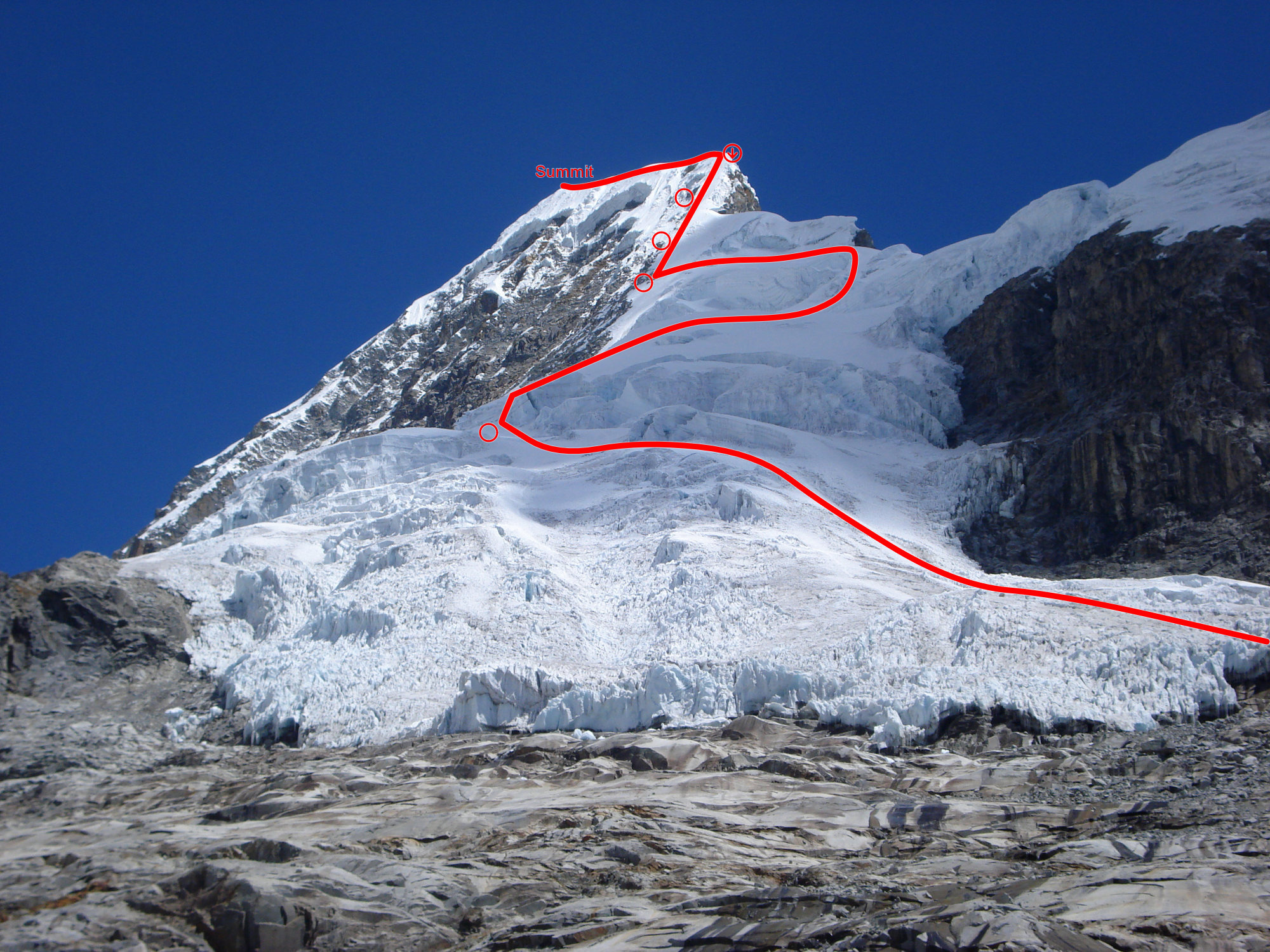 The northeast ridge route seen from the hike to the moraine camp.