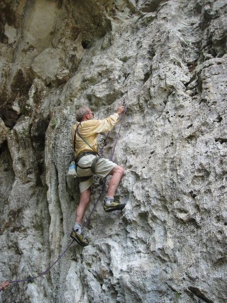 George Hurley leading Climb Abroad (5.7) on the upper tier of Barton ...