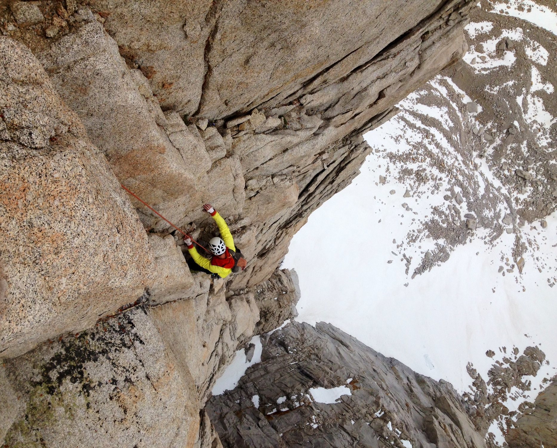Peter Pribik following P10 of the Harding Route 5.10+, Keeler Needle