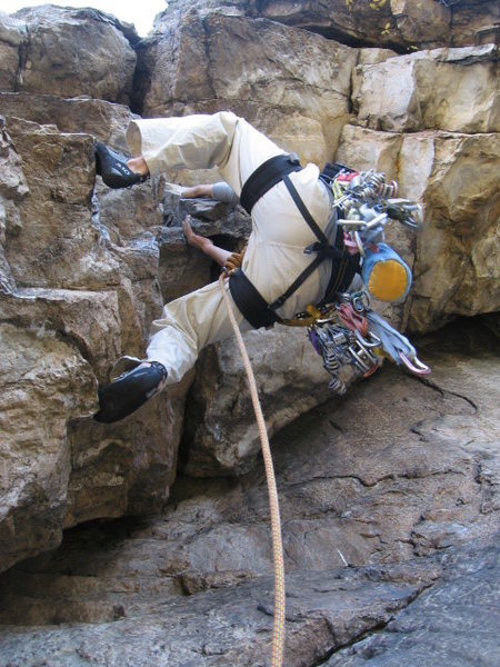 Crux on West pole at Seneca, next move was to get the rope to the right ...