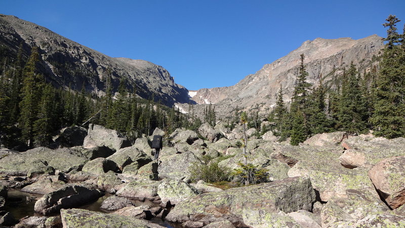 Climbing in Chaos Canyon Bouldering, RMNP - Rock
