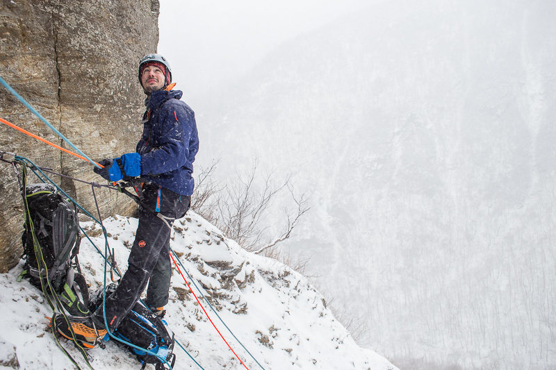 Belay station at the base of the route