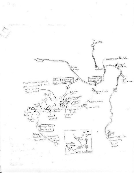 Approach beta for rock climbs in The Stuart Range.
