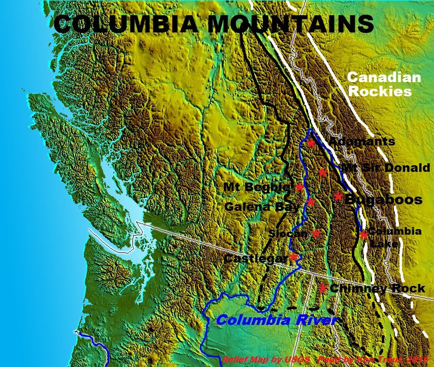 The name Columbia Mountains stops at the American border but the ...