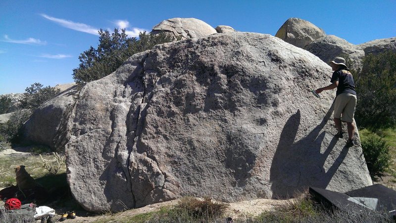 Climbing in Slab Warmup boulder, San Diego County