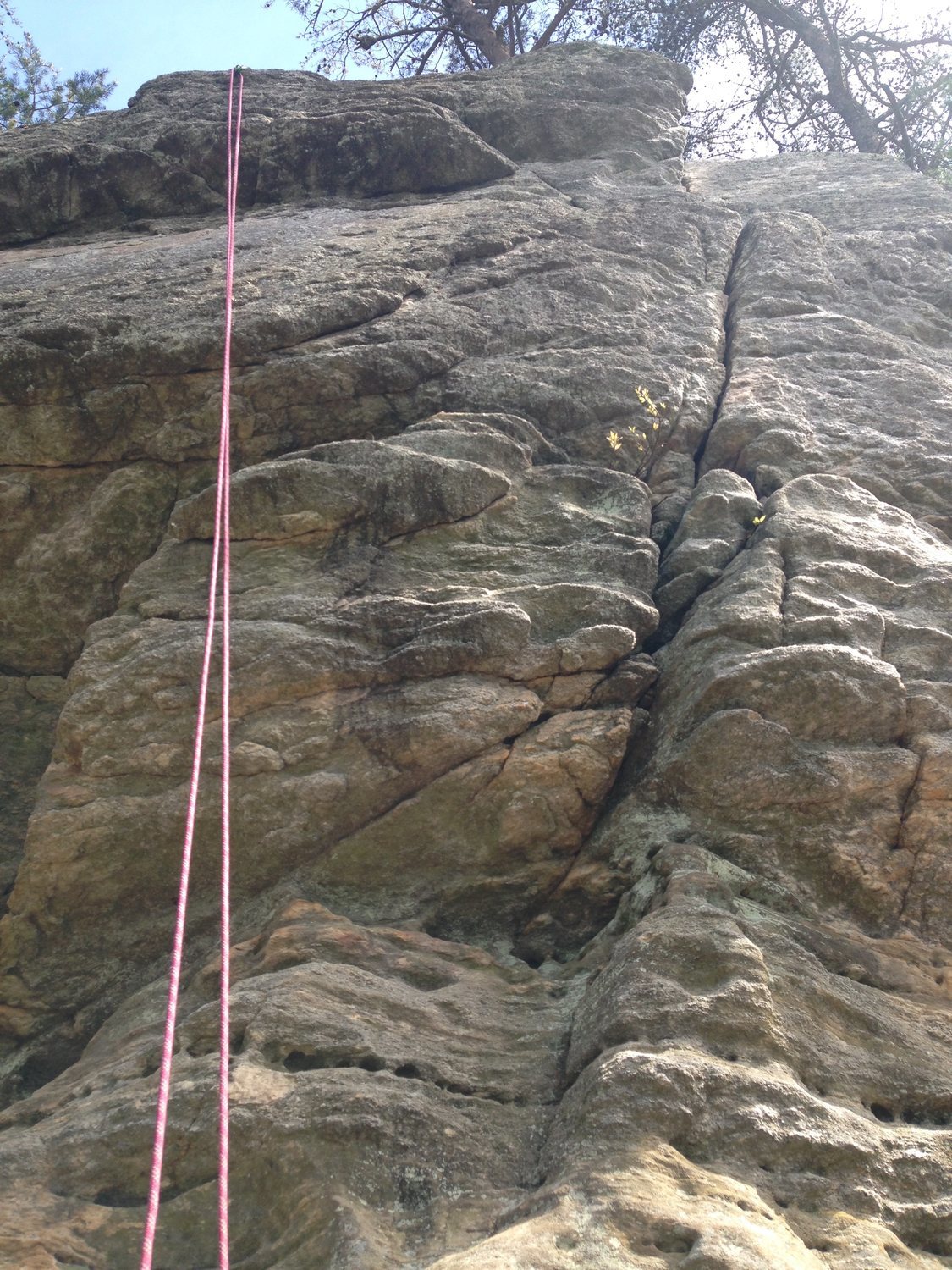 The finger crack on main wall... top rope or trad to a bolted anchor ...