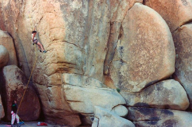 John Yablonski working the moves with Jeff Constine belaying, 1991.