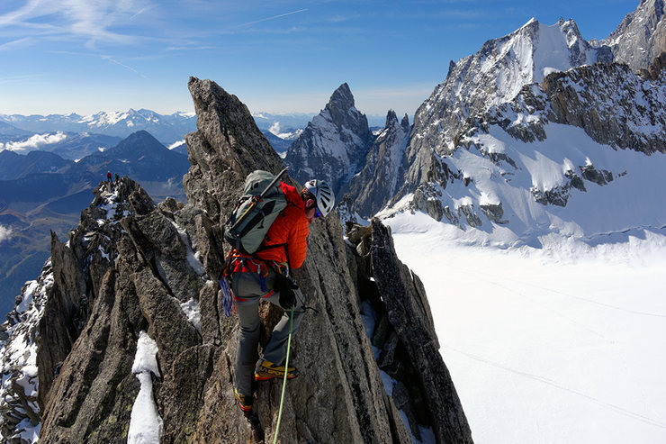exposed crest on Aiguille d'Entreves traverse