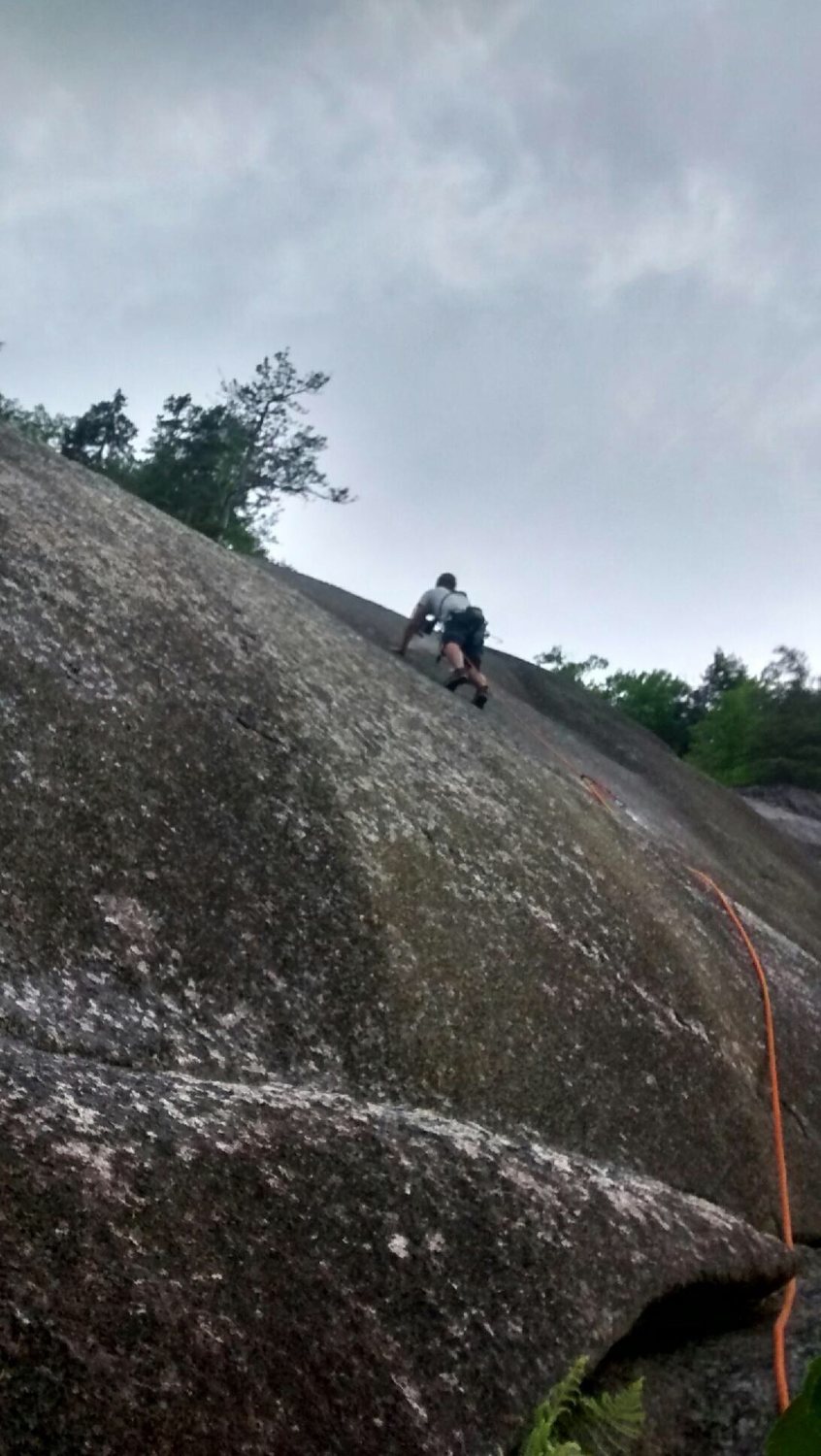 drilling the first pitch, rock is much cleaner than the photo shows