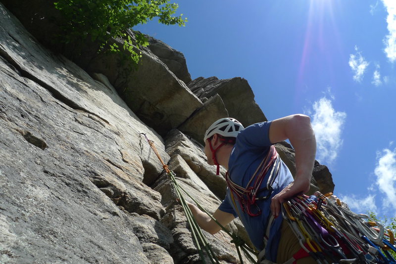 Jesse looking up at Shockley's Ceiling. We traversed over from ...