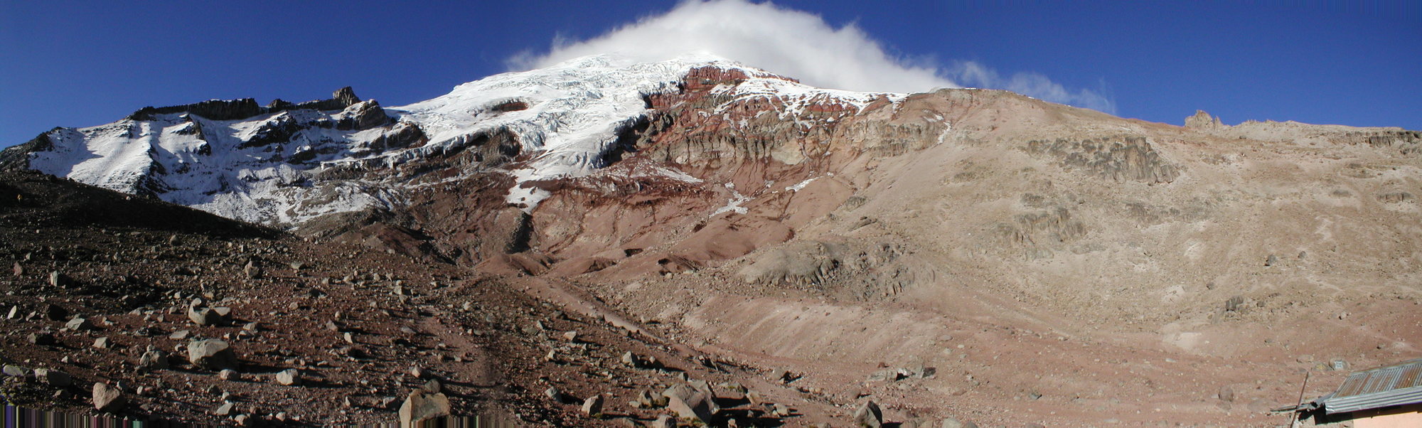 Panoramic photo of Chimborazo from the Whymper Hut. The Standard Route ...