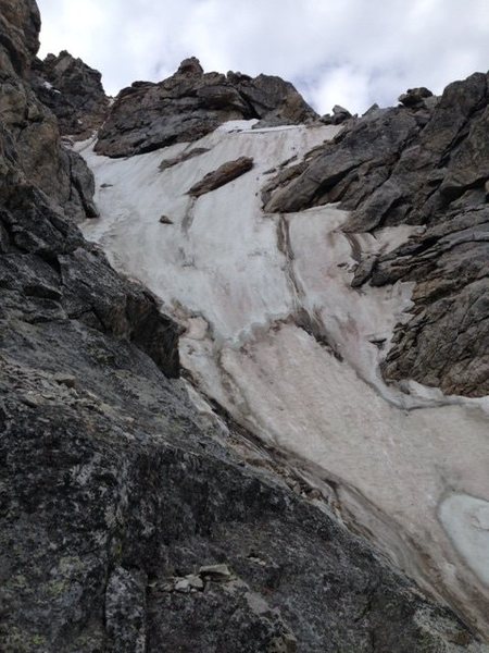 A look at the Northwest Ice Couloir gully. Climb the rock on the left ...