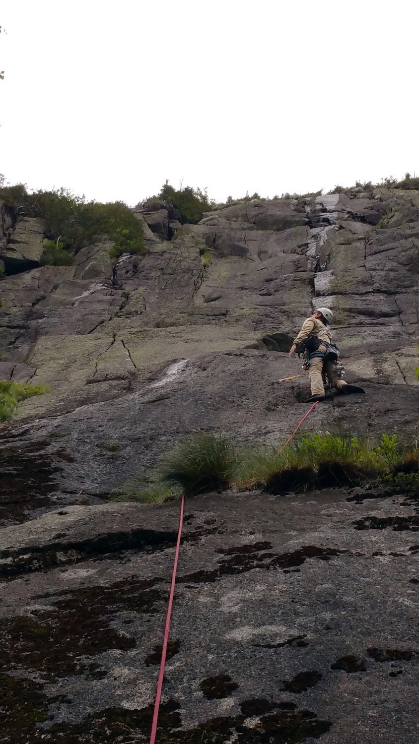 MudRat leading the crux on the FA, 2015 August 1. Photo by Justin ...